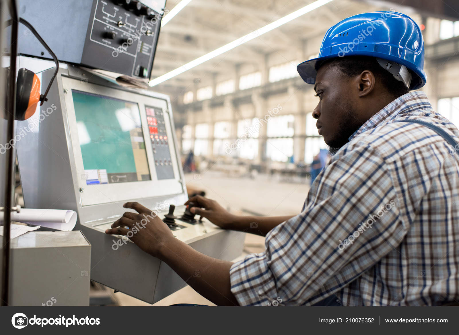 Profile View Highly Professional Worker Wearing Protective Helmet ...