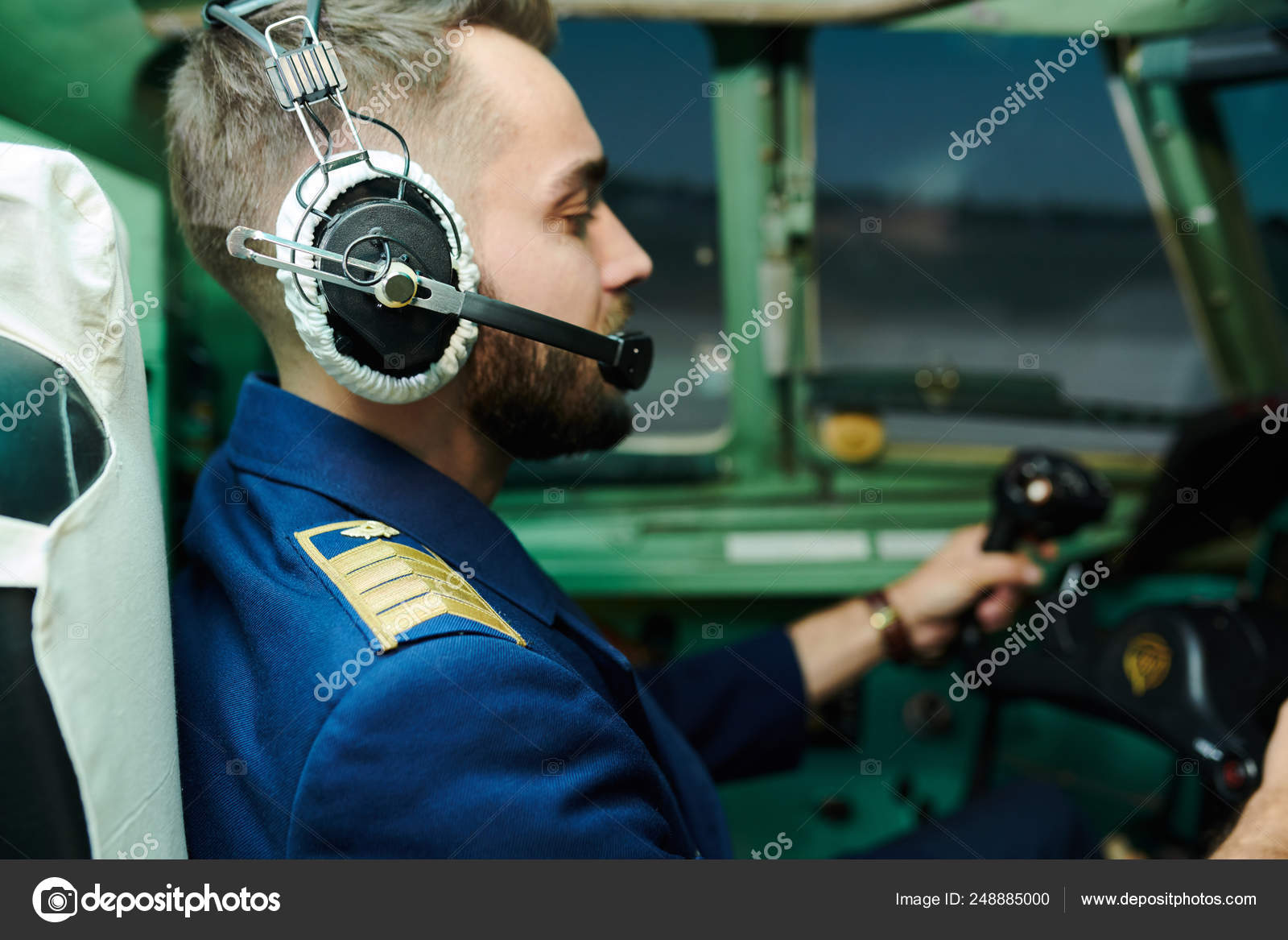 Side View Portrait Pilot Cabin Modern Plane Shot Flash Copy Stock Photo ...