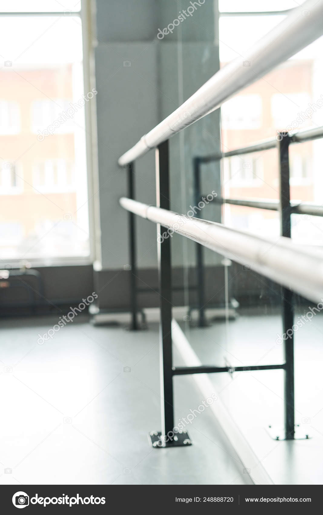 Background Image View Ballet Bar Empty Dance Class Lit Serene Stock ...