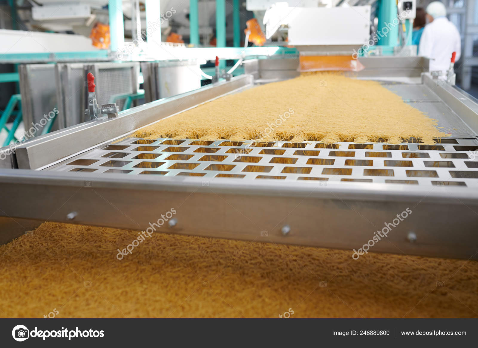 Closeup Shot Production Process Modern Food Factory Focus Macaroni ...