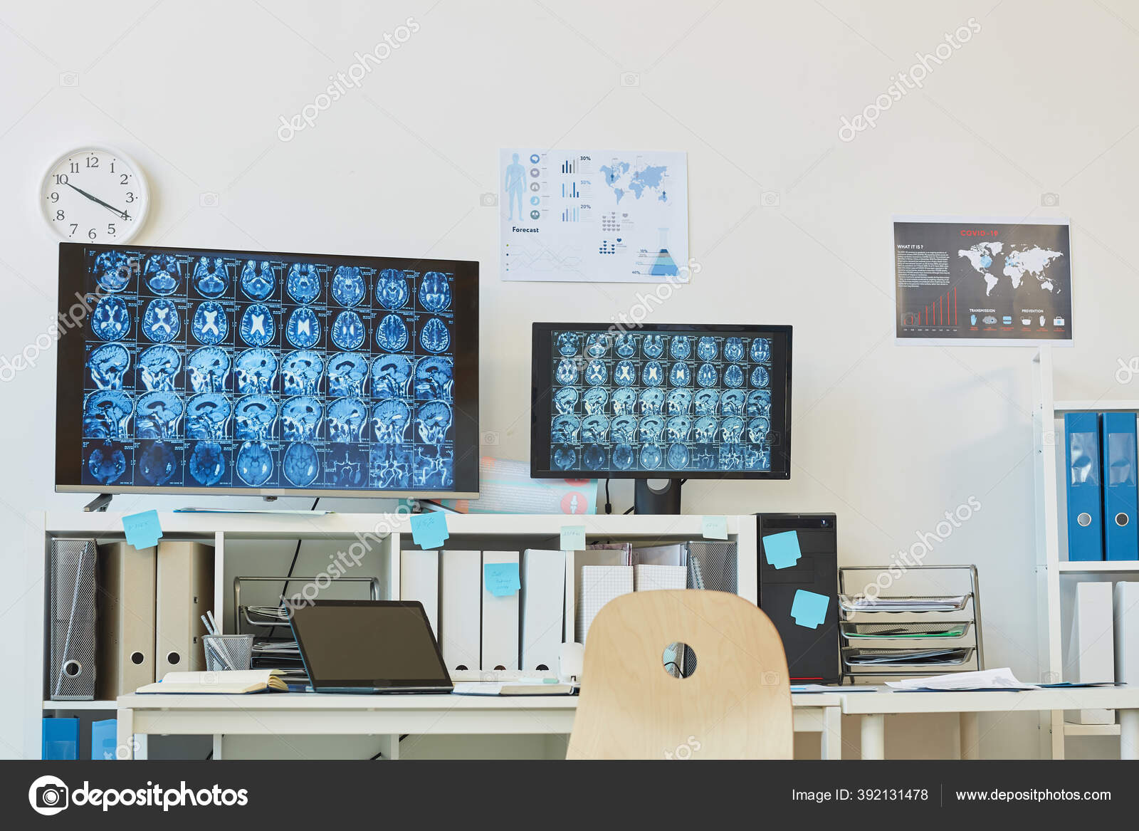 Background Image Modern Computer Equipment Brain Scans Digital Screens ...