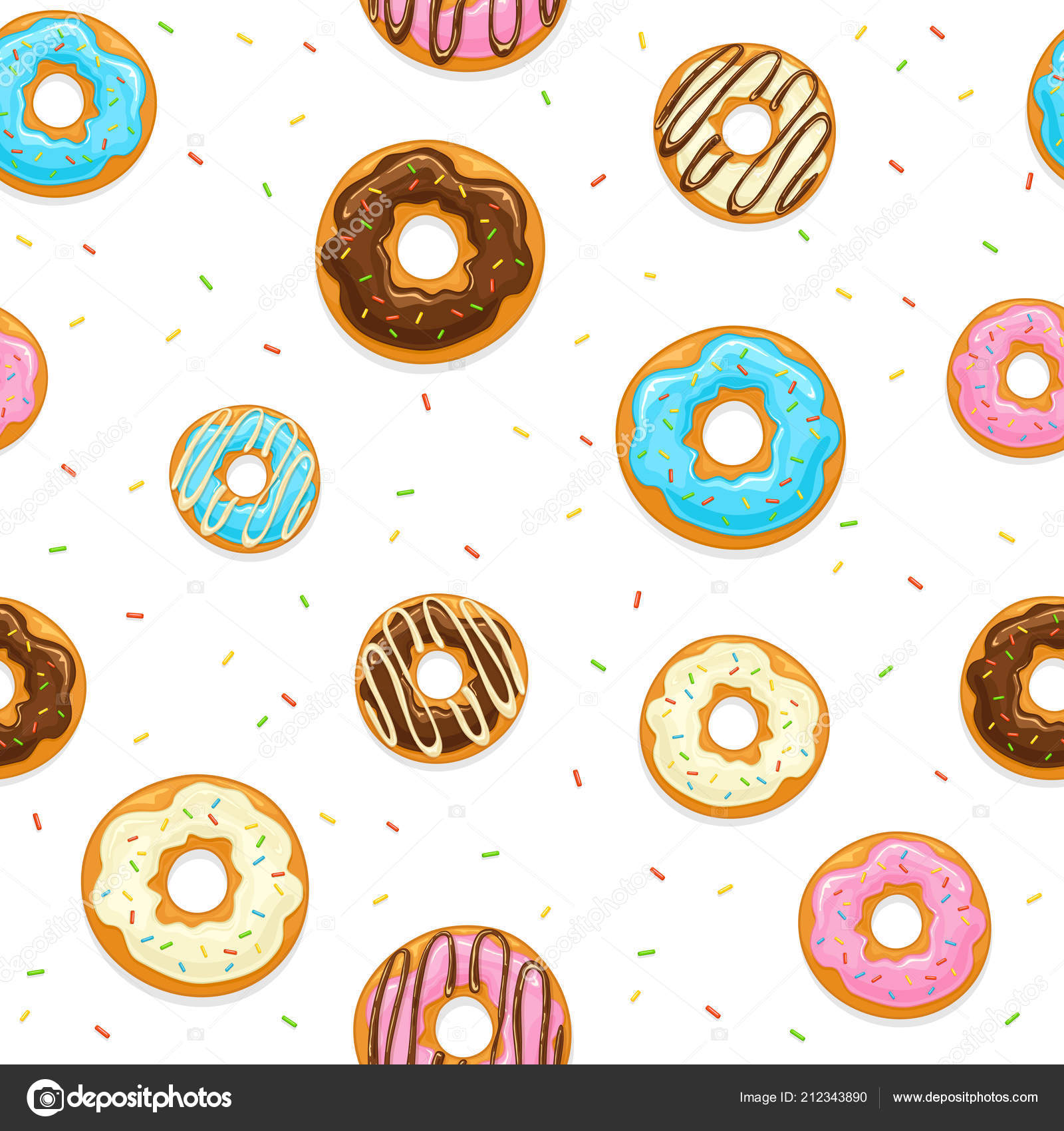 Seamless Background Donuts Glaze Colorful Sprinkles Isolated White ...