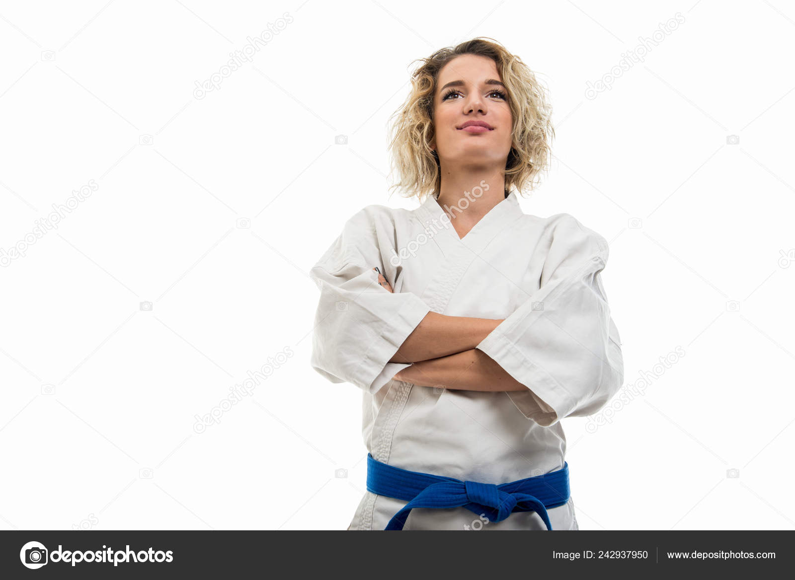Low Angle Female Wearing Martial Arts Uniform Arms Crossed Isolated ...