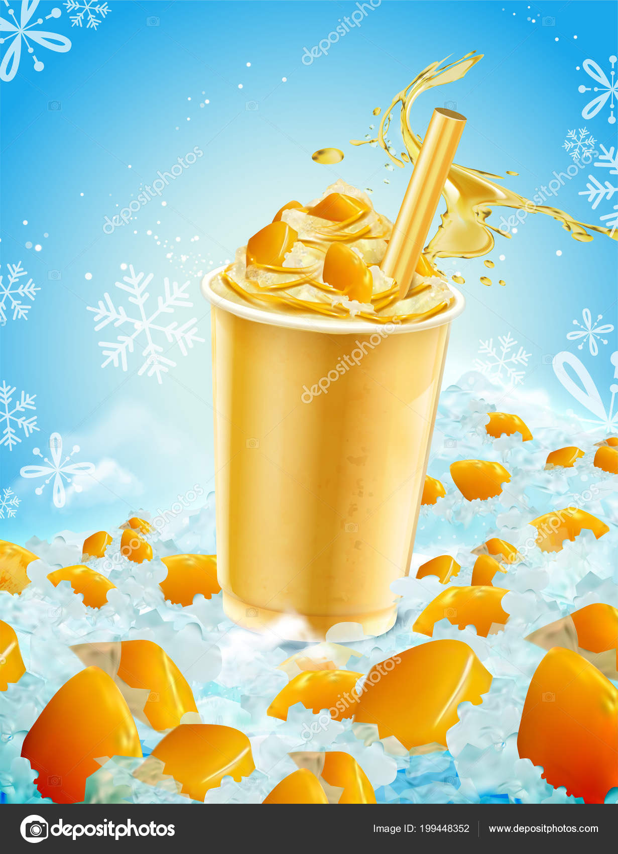 Isolated Mango Ice Shaved Takeout Cup Splashing Liquid Fruit ...