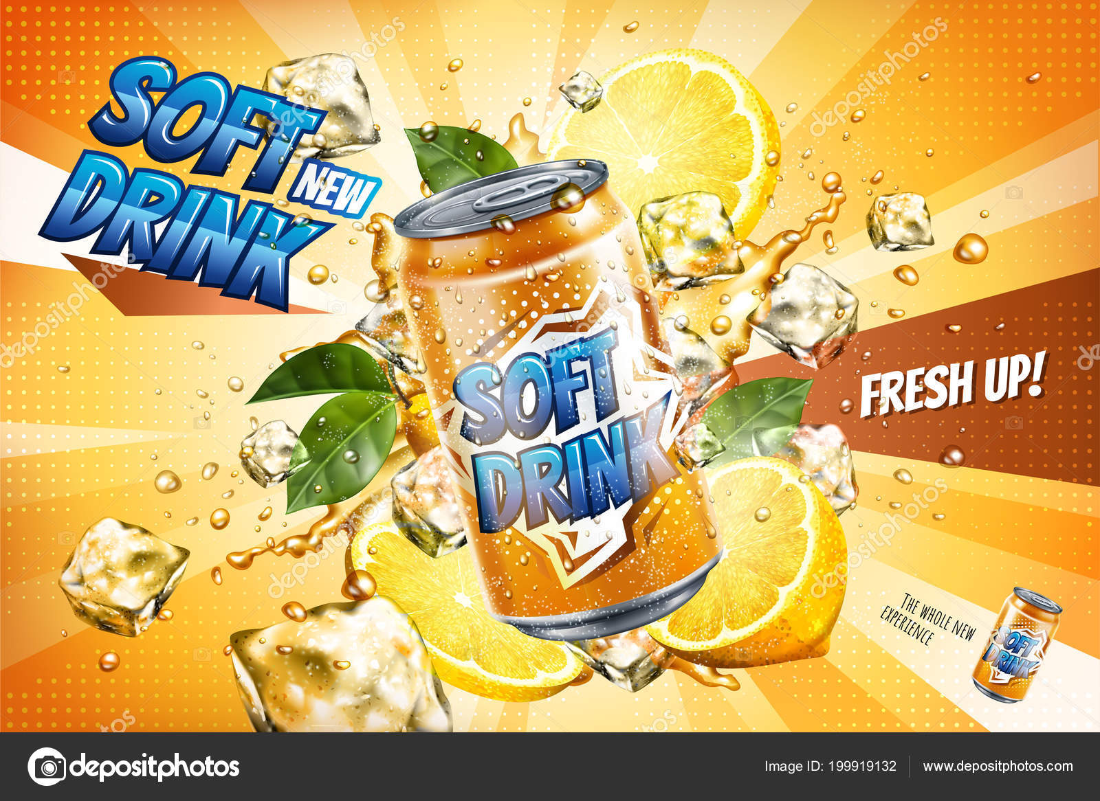 Soft Drink Ads Sliced Lemon Floating Ice Cubes Illustration Stock ...