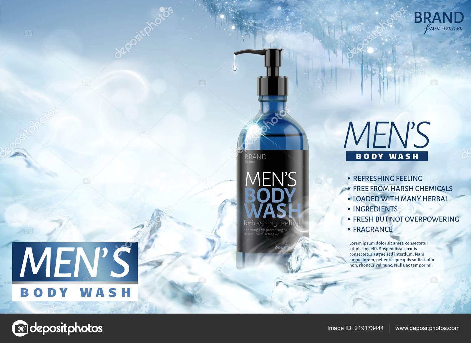 Cooling Men's Body Wash Illustration Frozen Background Stock Vector ...