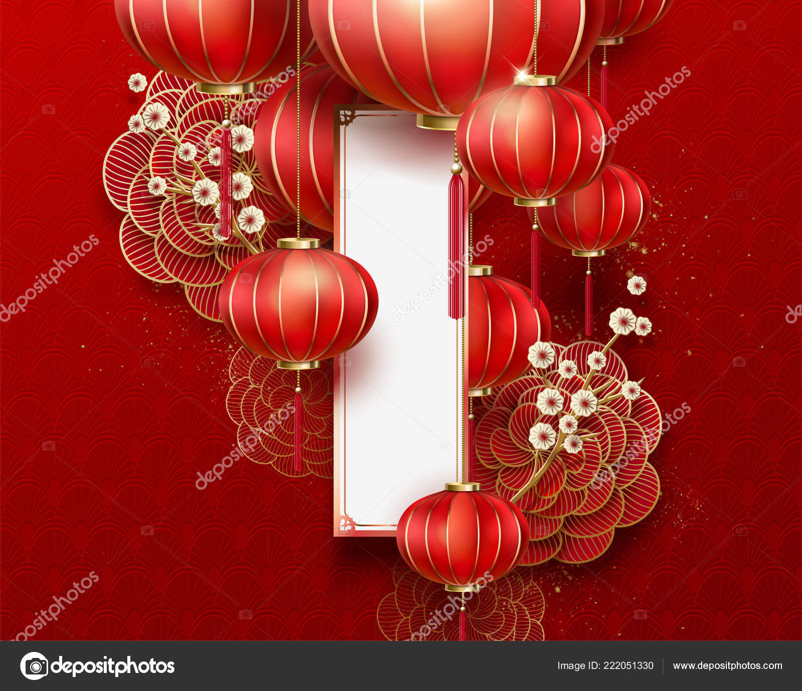 Blank Chinese New Year Background Design Lanterns Peony Elements Paper ...