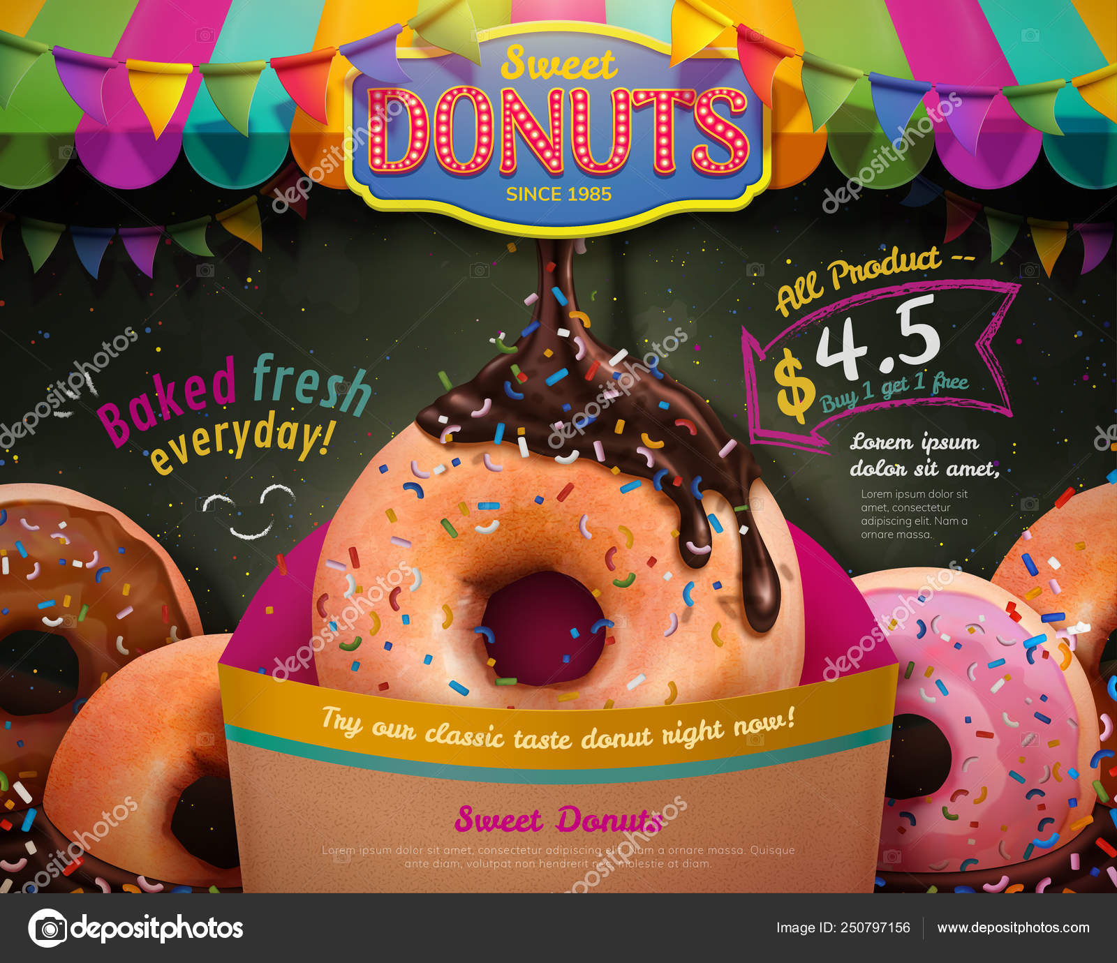 Delicious donuts ads Stock Vector Image by ©kchungtw #250797156