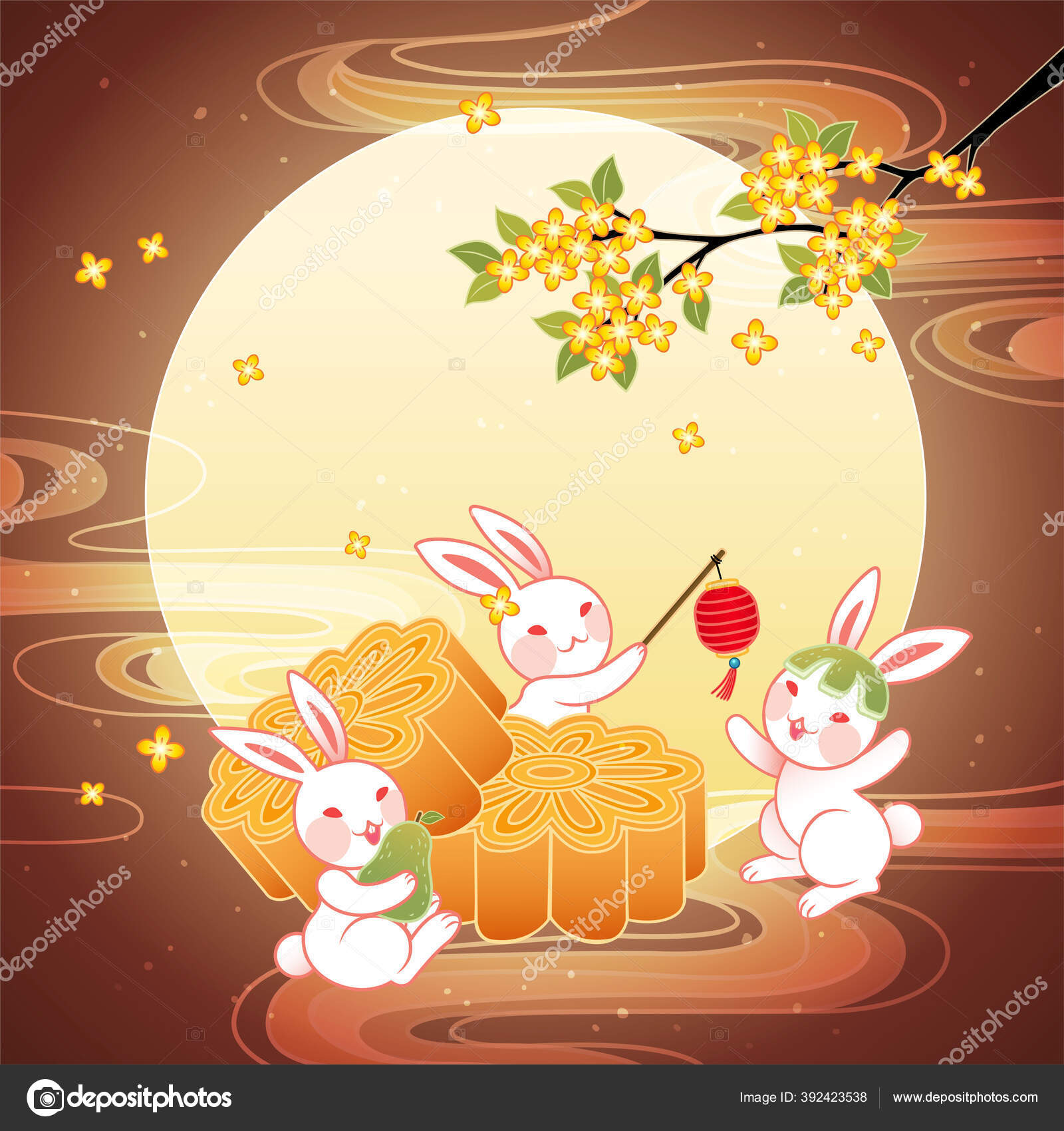 Jade Rabbits Enjoying Delicious Mooncakes Full Moon Fall Color ...