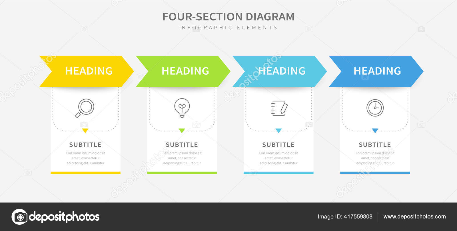 Four Section Diagram Heading Banners Colorful Arrows Horizontally ...