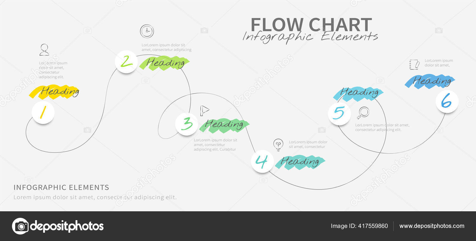 Hand Drawn Line Process Flow Chart Design Infographic Template Six ...