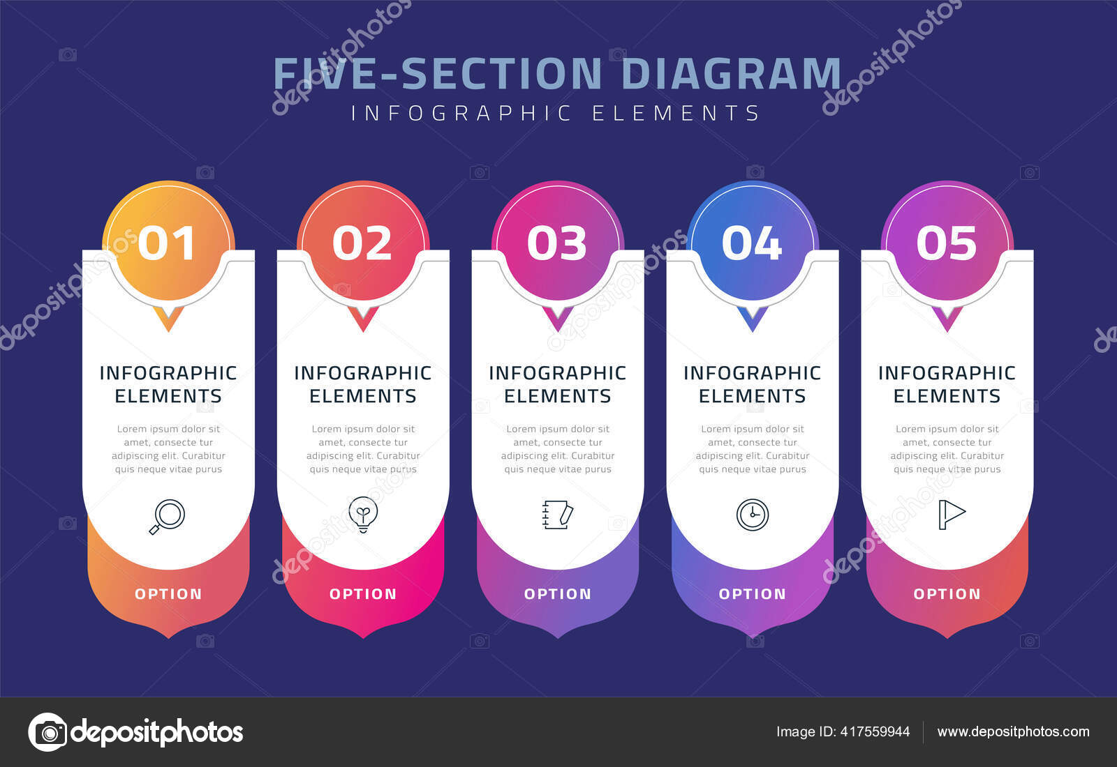 Five Section Diagram Infographic Elements Five Banner Options Blue ...