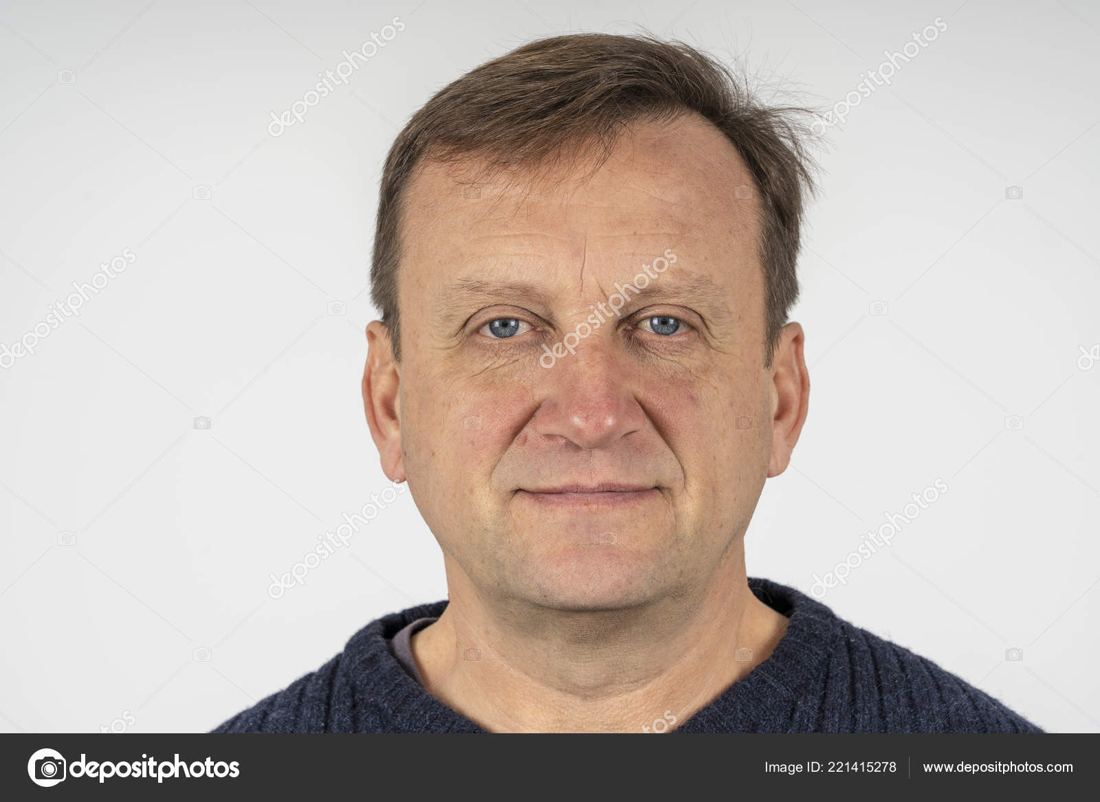 Portrait Middle Aged Man White Wall Background Close Photo Document ⬇ ...