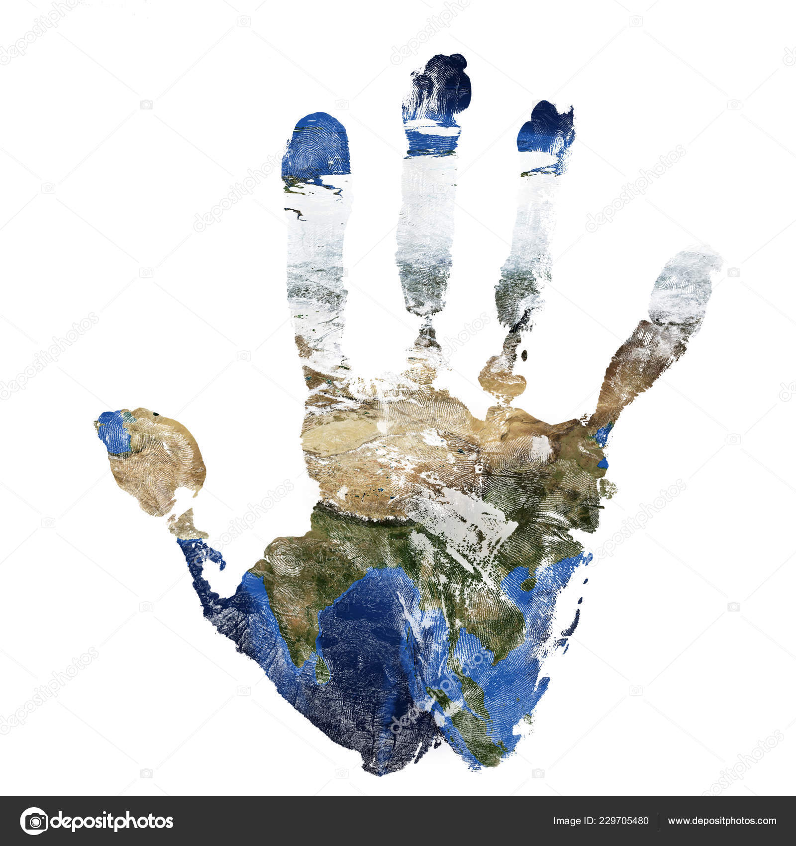 Real Hand Print Combined Map Asia Our Blue Planet Earth Stock ...
