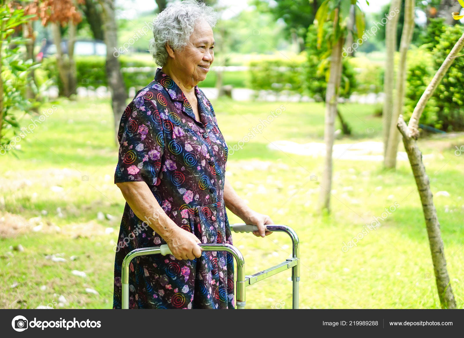 Asian Senior Elderly Old Lady Woman Use Walker Strong Health Stock ...
