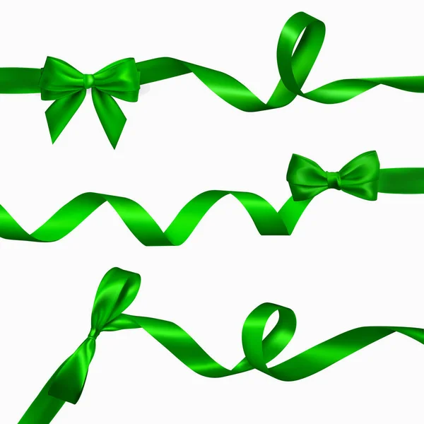 Set of Realistic green bow with long curled green ribbon. Element for ...