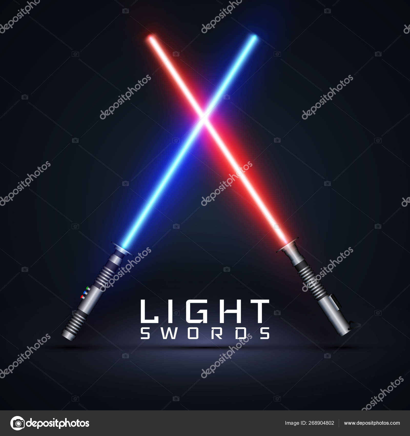 Neon light swords. Crossed light sabers isolated on darck background ...