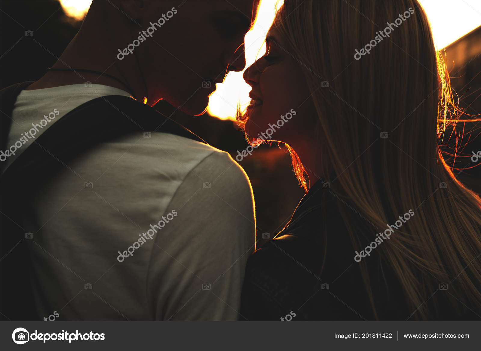 Crop Back View Beautiful Young Couple Touching Noses Closed Eyes ... Crop Back View Beautiful Young Couple Touching Noses Closed Eyes ...