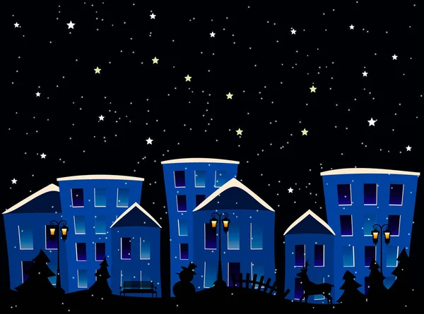 Black and white to the moon and back vector illustration. Old town, night sky, stairs to the ...