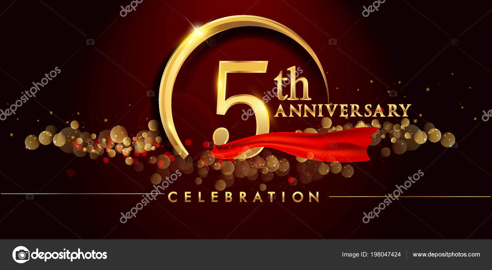 5Th Gold Anniversary Celebration Logo Red Background Vector ...