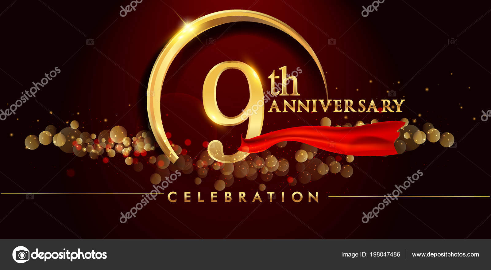 9Th Gold Anniversary Celebration Logo Red Background Vector ...
