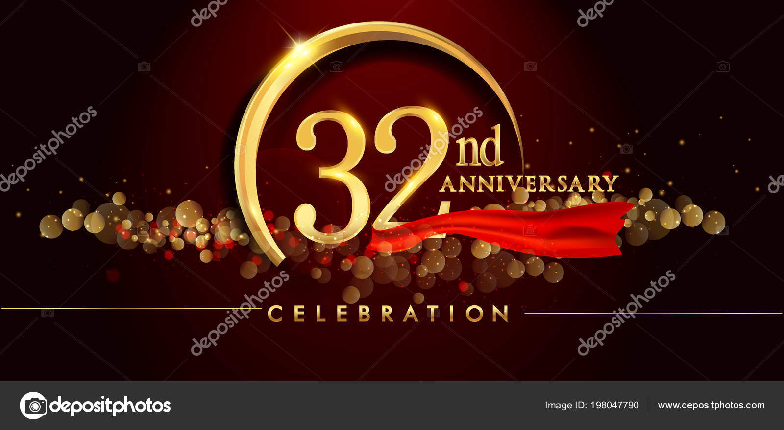 32Nd Gold Anniversary Celebration Logo Red Background Vector ...