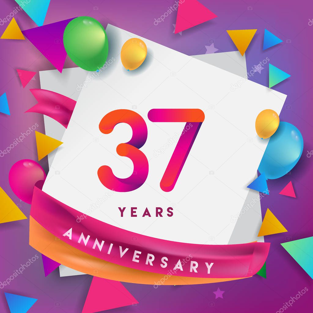 37 Años Aniversario Celebración Diseño, globos y cinta, Elementos de ...