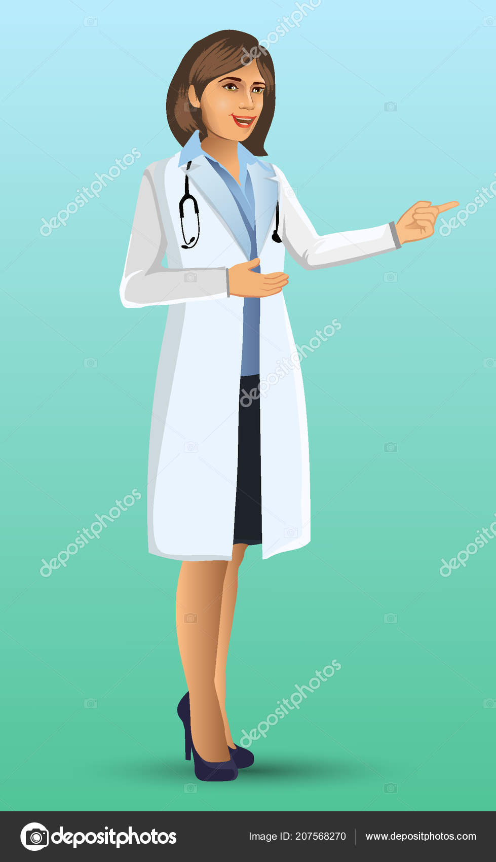 Young Doctor Standing Position Cartoon Figure Woman Doctor Presented ...
