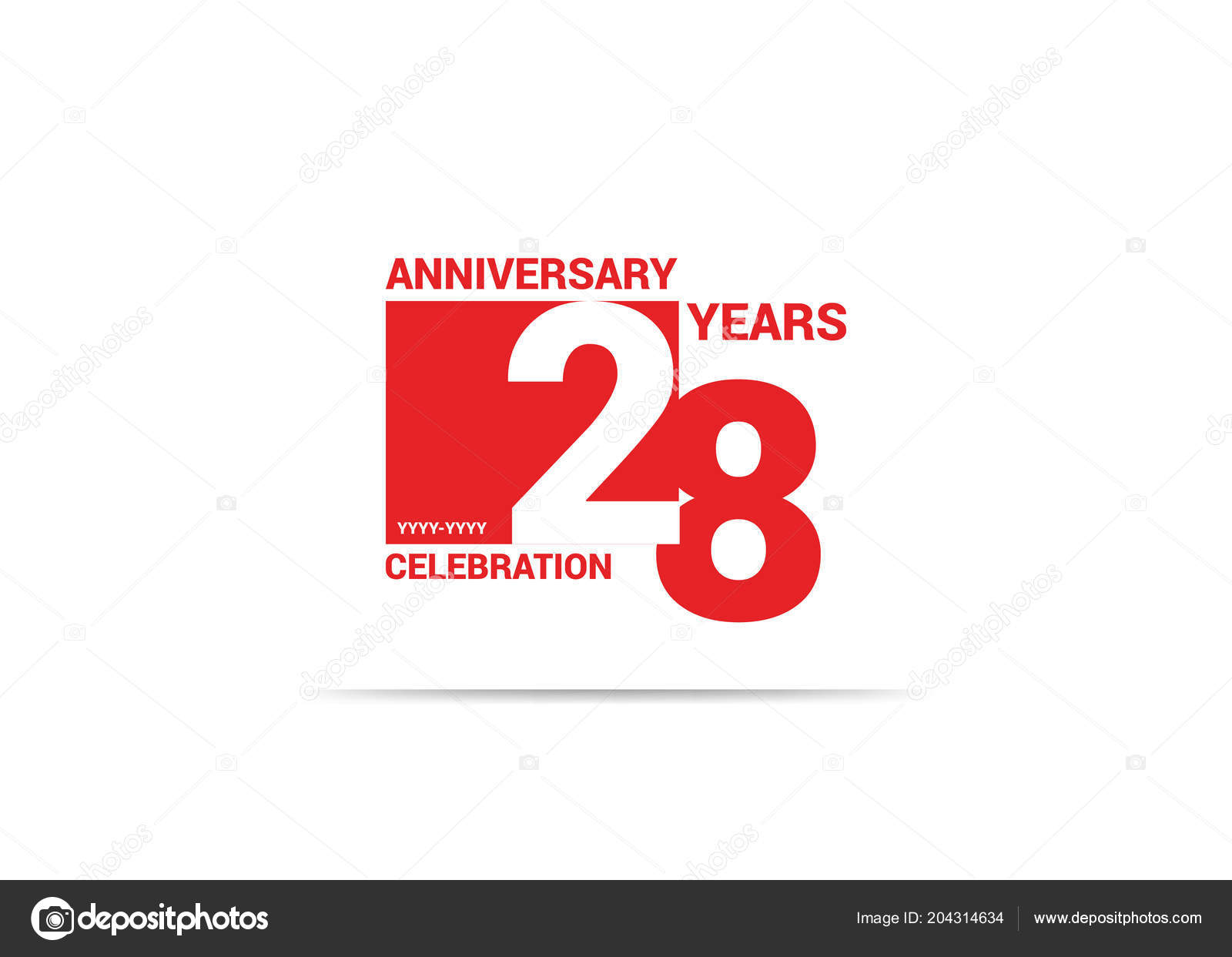 Twenty Eight Years Anniversary Red Sign Square White Background Vector ...