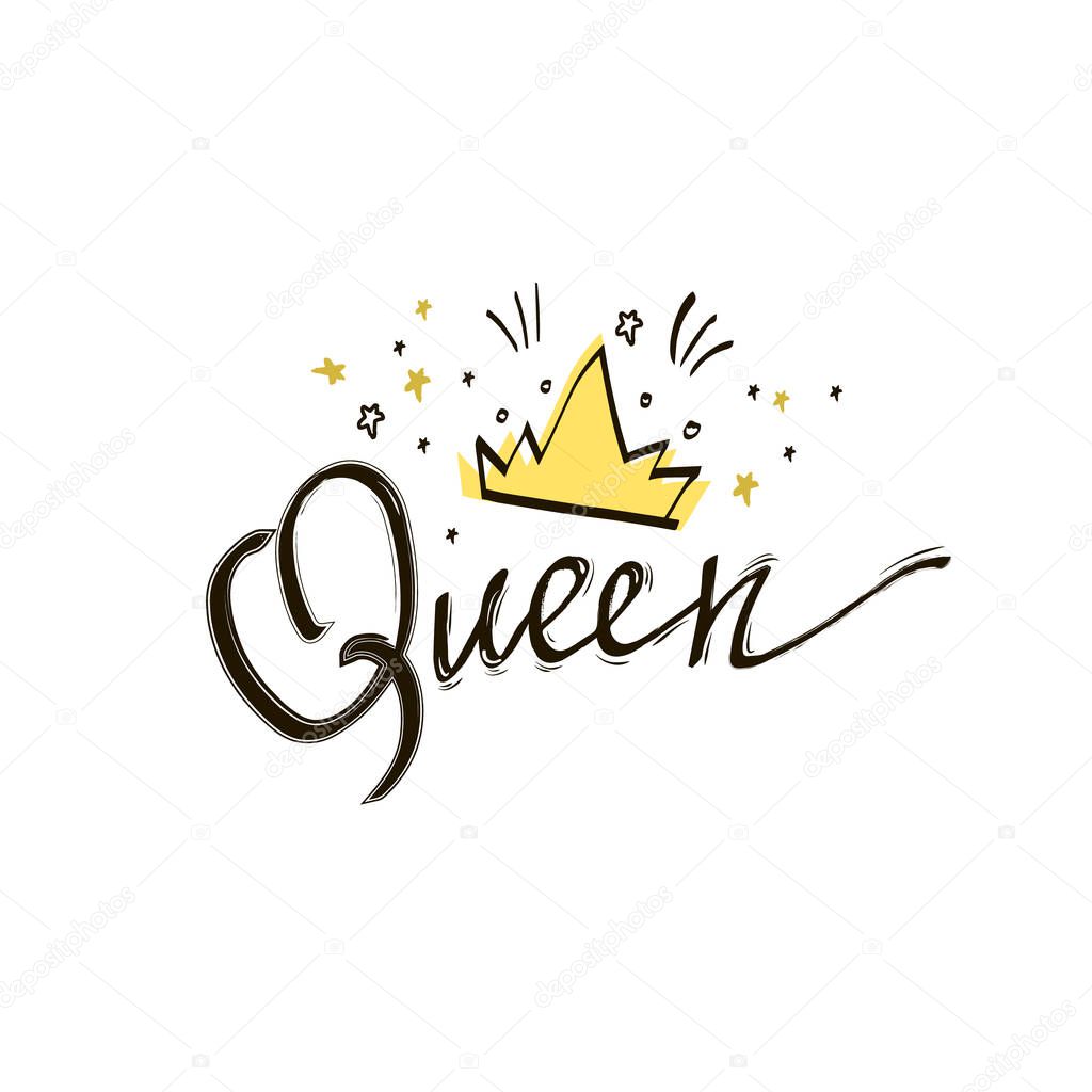 Reina corona vector caligrafía diseño cartel divertido. Letras de reina ...