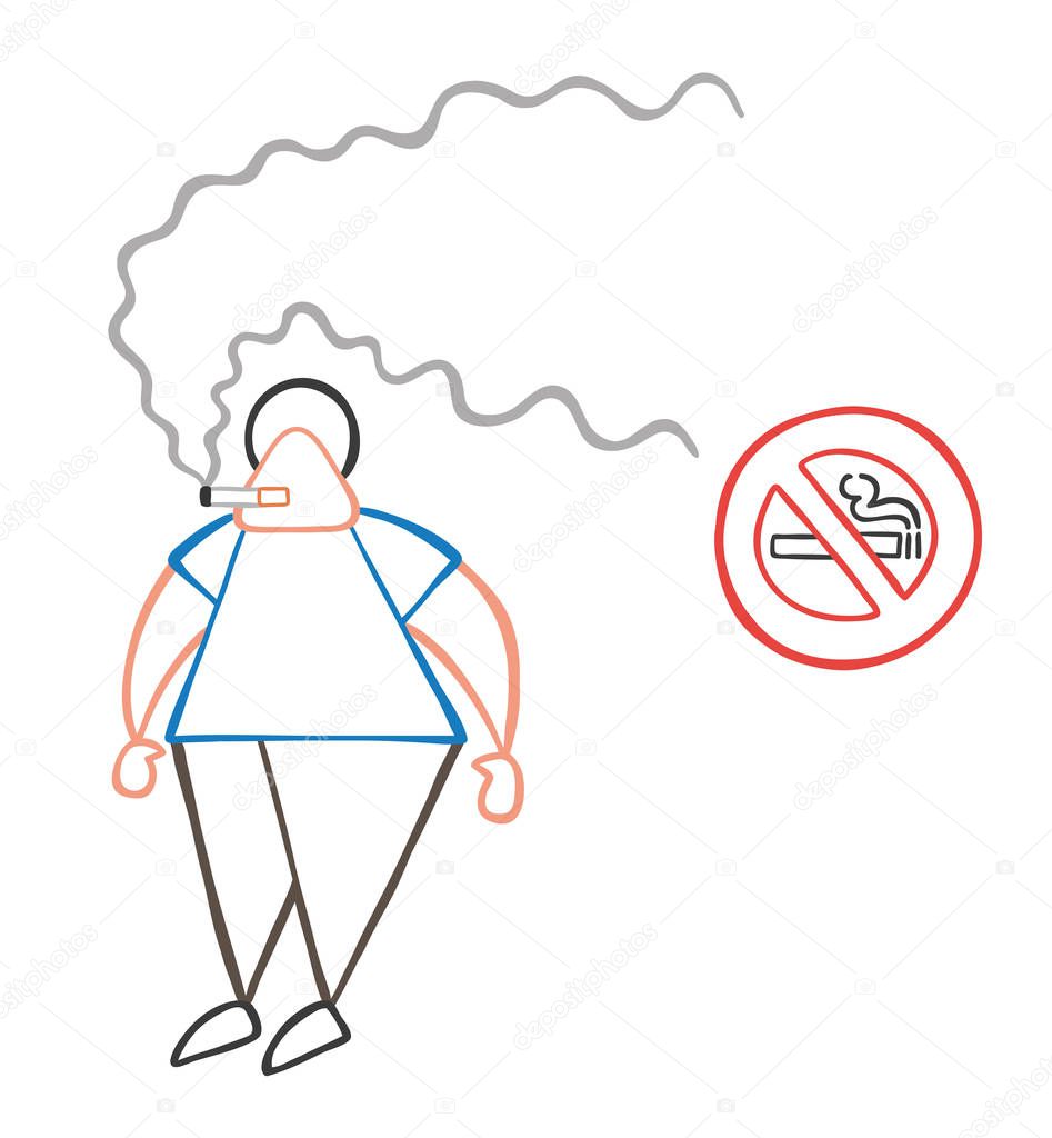Ilustración vectorial hombre de dibujos animados fumar cigarrillo junto ...