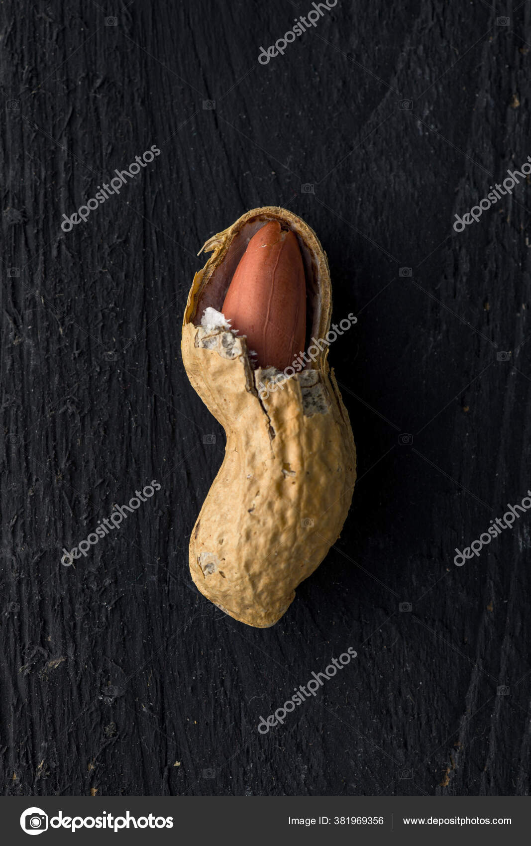 Opened Peanut Shell Seed Black Wooden Surface Stock Photo by ...