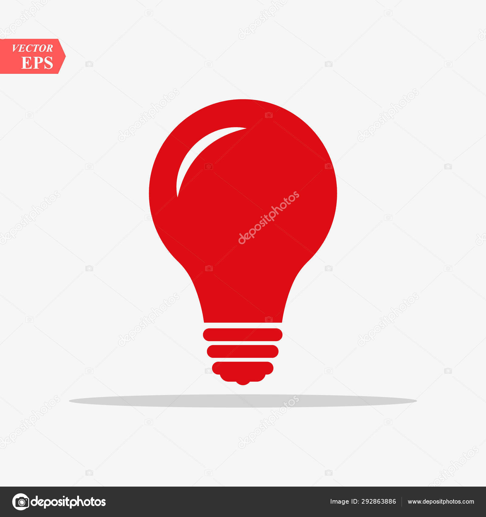 Red Bulb light vector icon. Lighting Electric lamp. Electricity, shine ...
