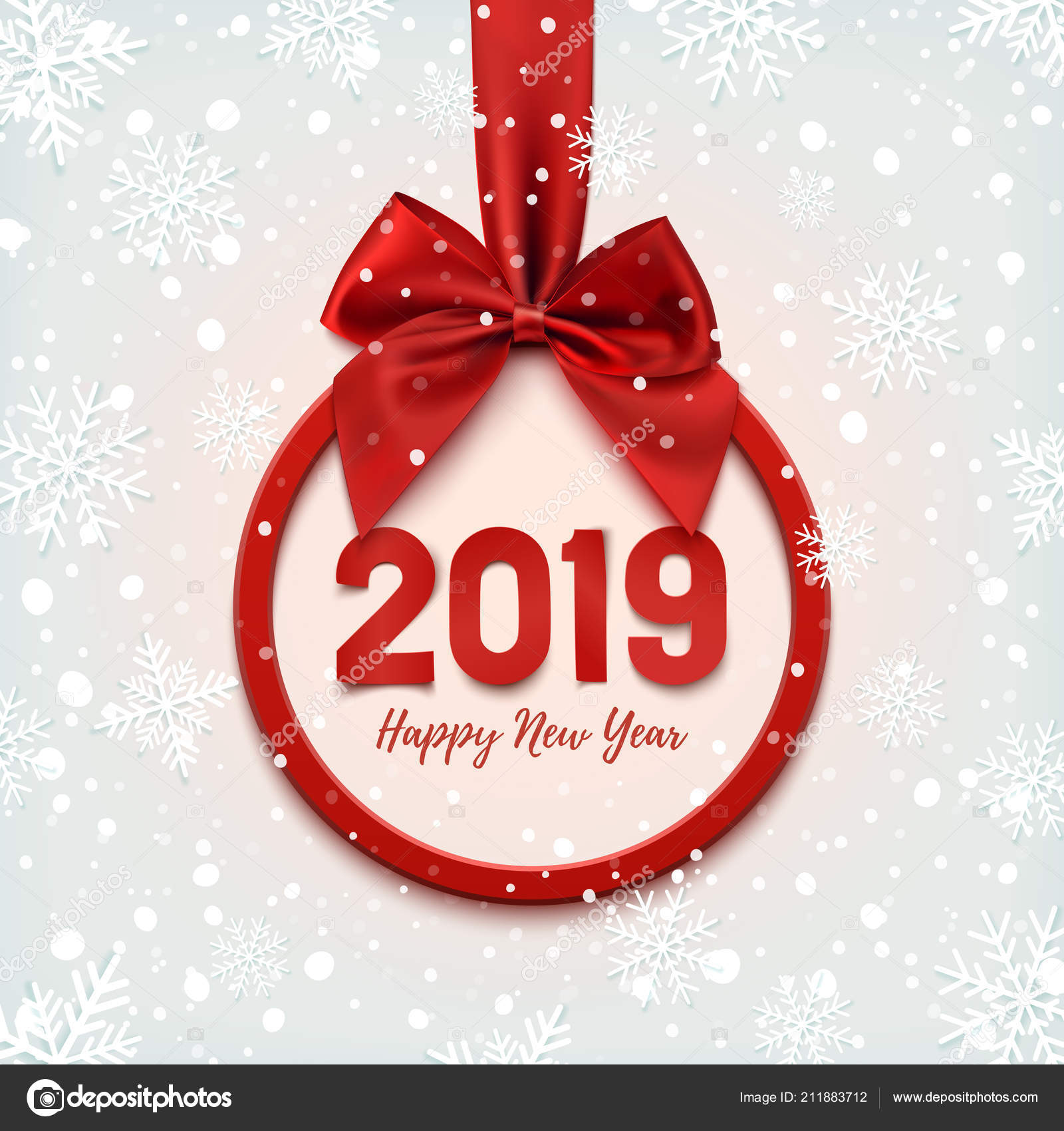 Happy New Year 2019 round banner with red ribbon. Stock Vector by ...