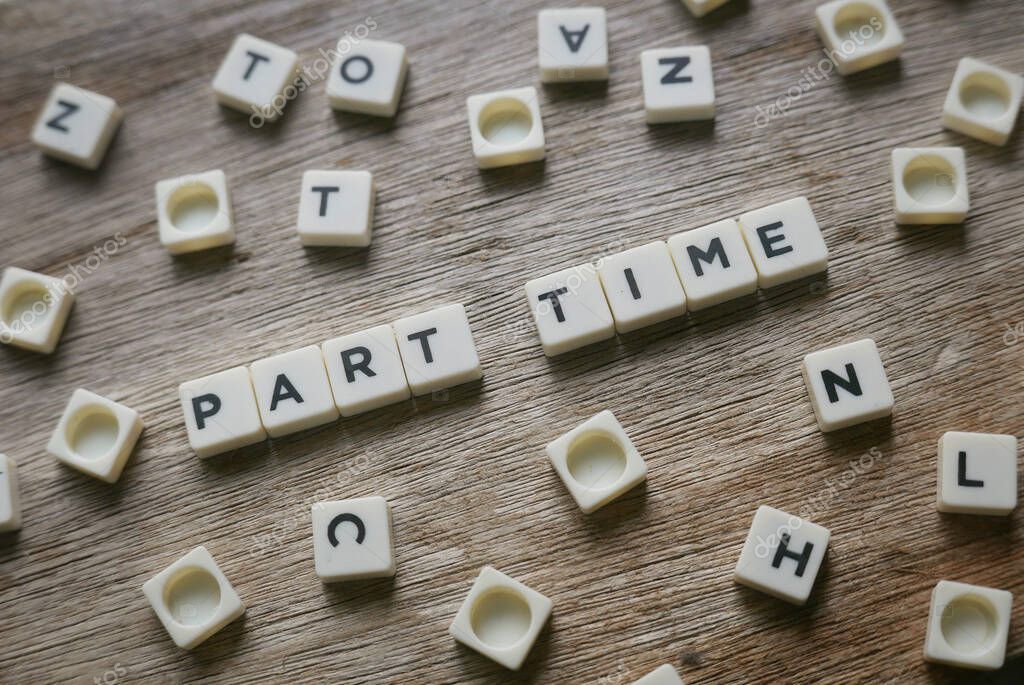 Palabra a tiempo parcial hecha de letra cuadrada palabra sobre fondo de ...