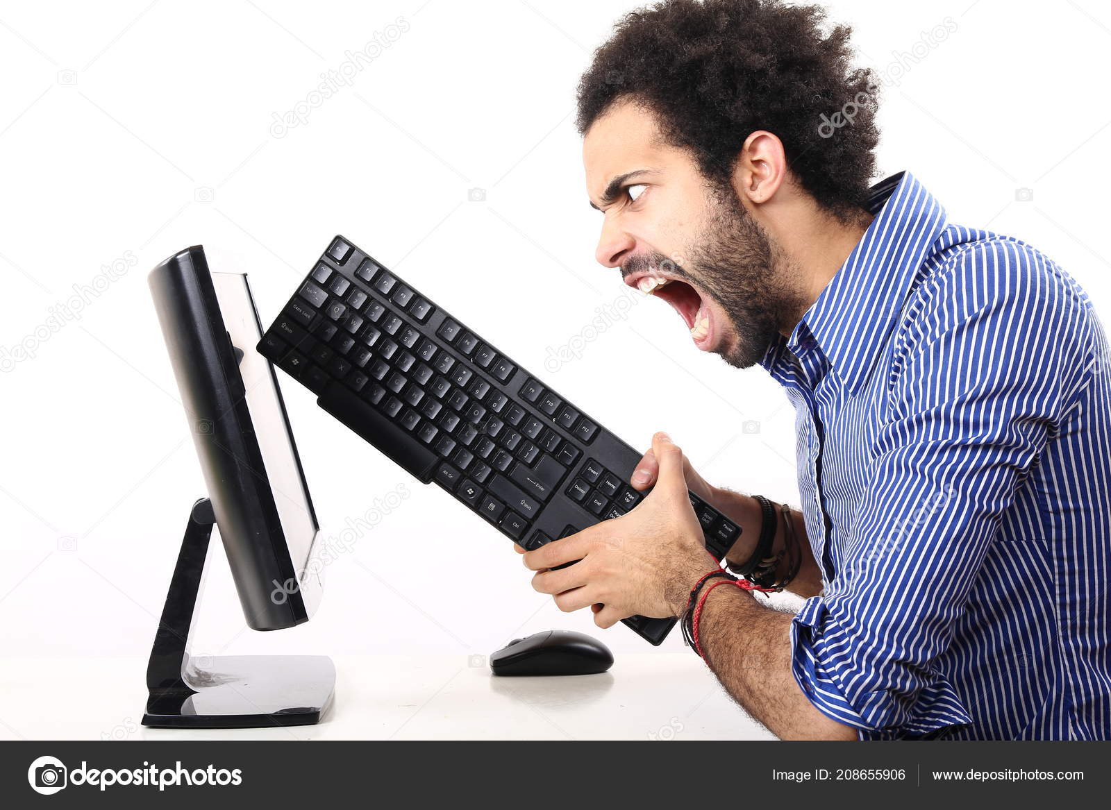 Black Businessman Working Computer — Stock Photo © Djomas #208655906