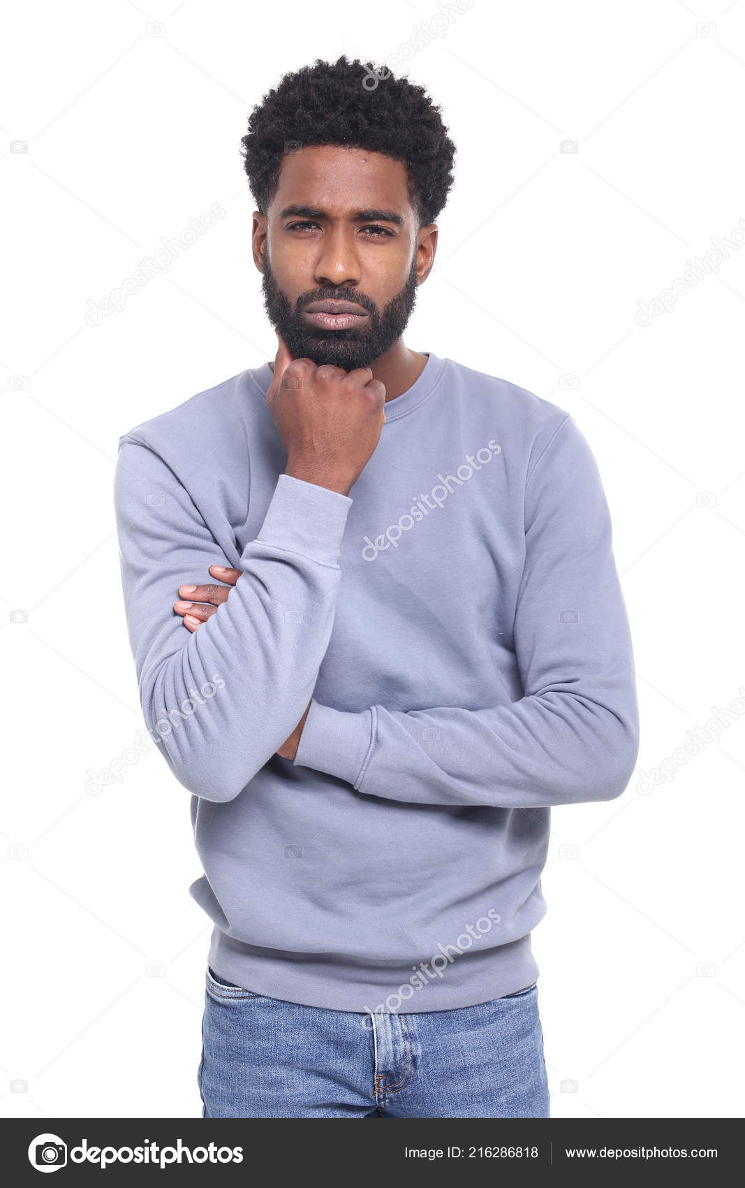Thinking Black Man Posing — Stock Photo © Djomas #216286818
