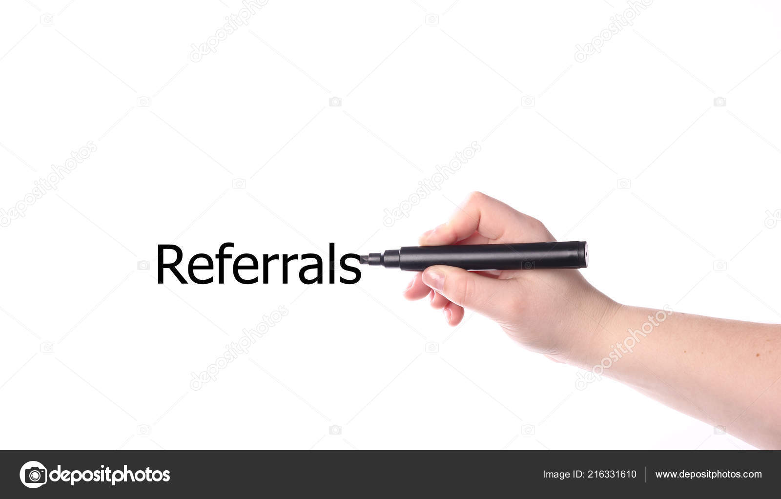 Man Drawing Marker Word Referrals Stock Photo by ©Djomas 216331610