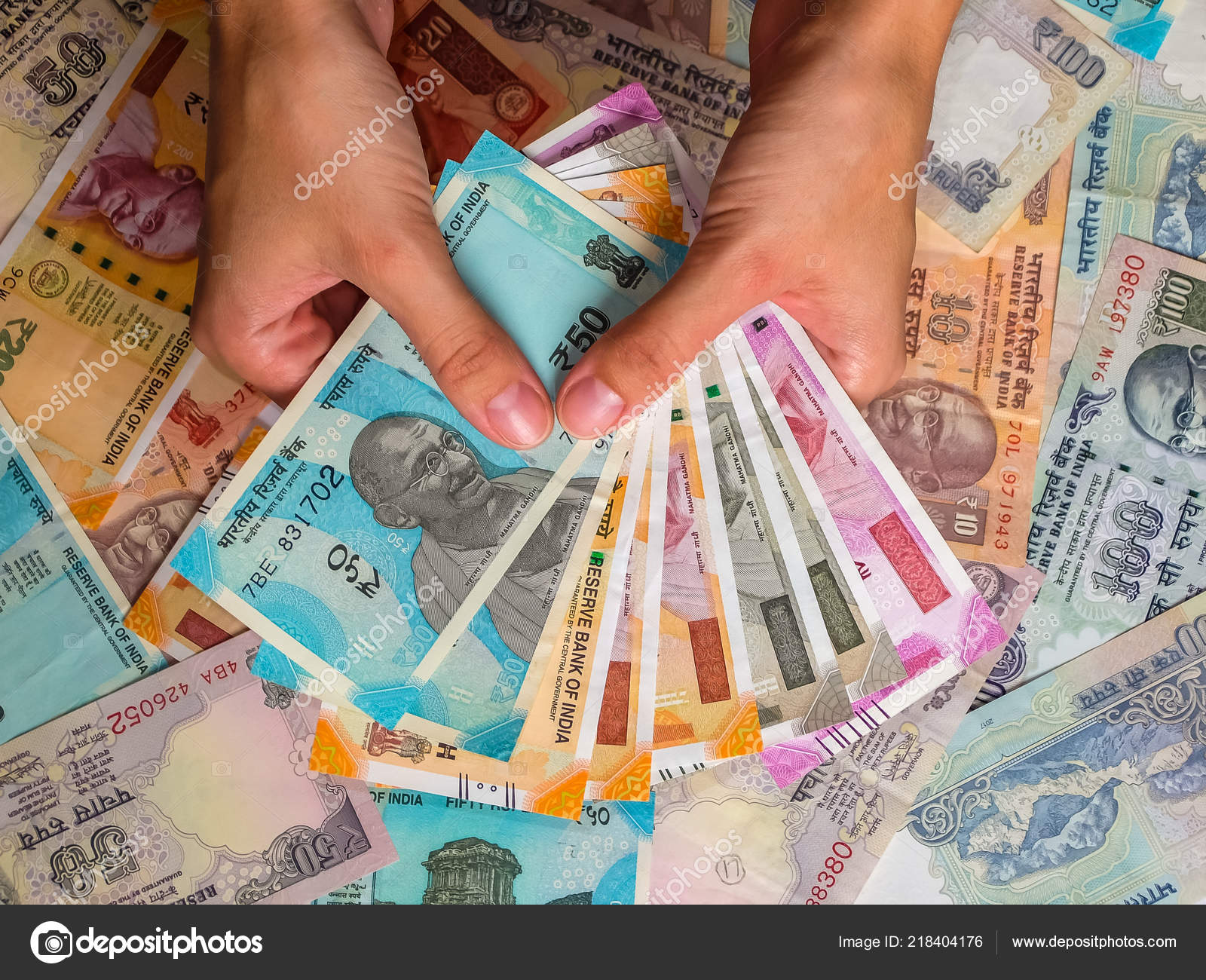 Woman's Hands Holding Indian Notes 100 200 500 2000 Indian – Stock ...