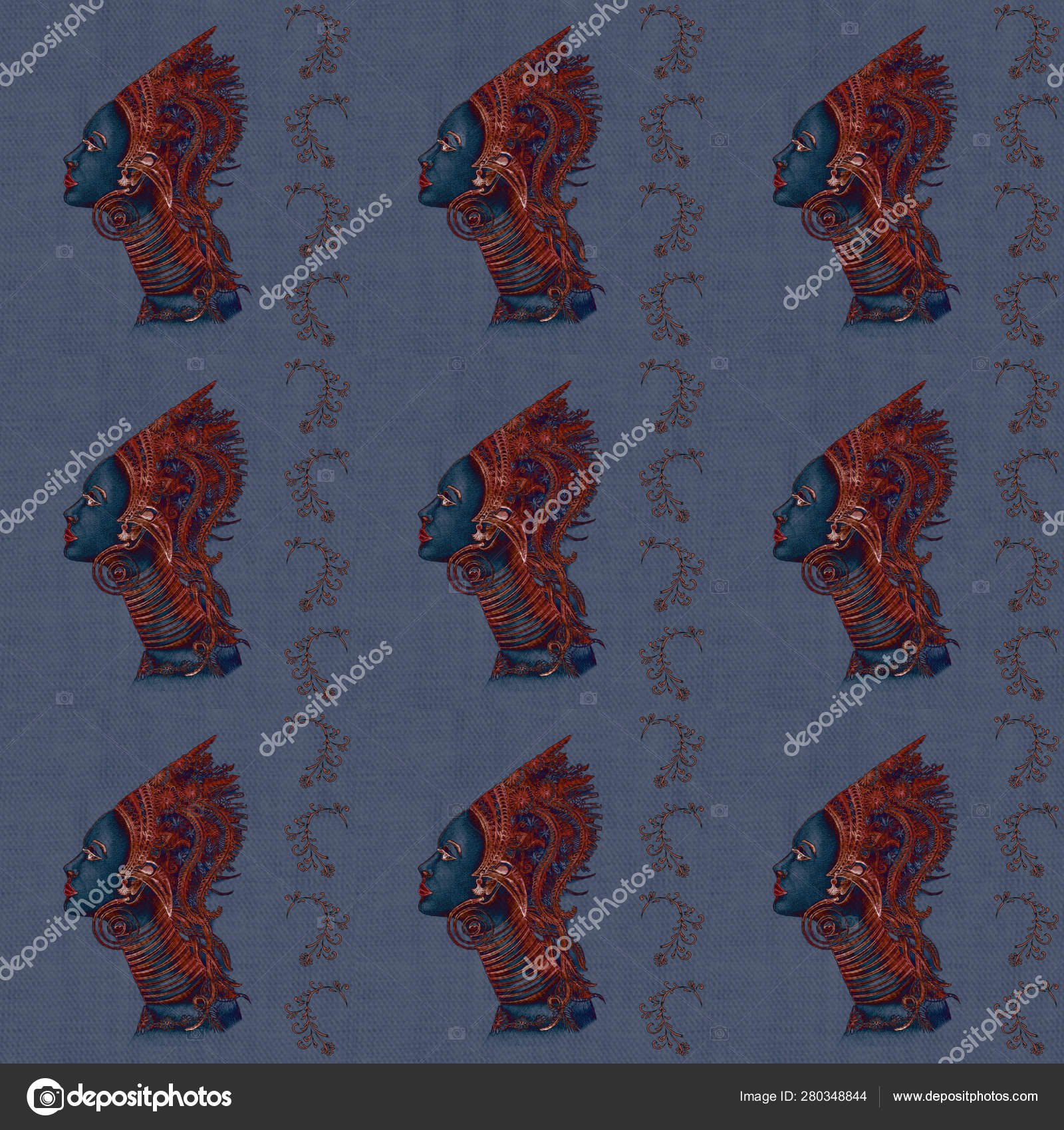 Faces of eastern goddesses - apsara seamless pattern. illustration of a ...