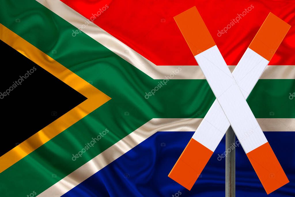 señal de aduana, parada, atención en el fondo de la bandera nacional de ...