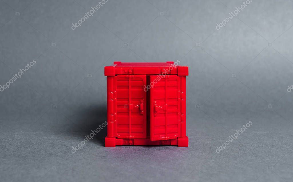 Contenedor de carga rojo con vista frontal. El concepto de importación ...
