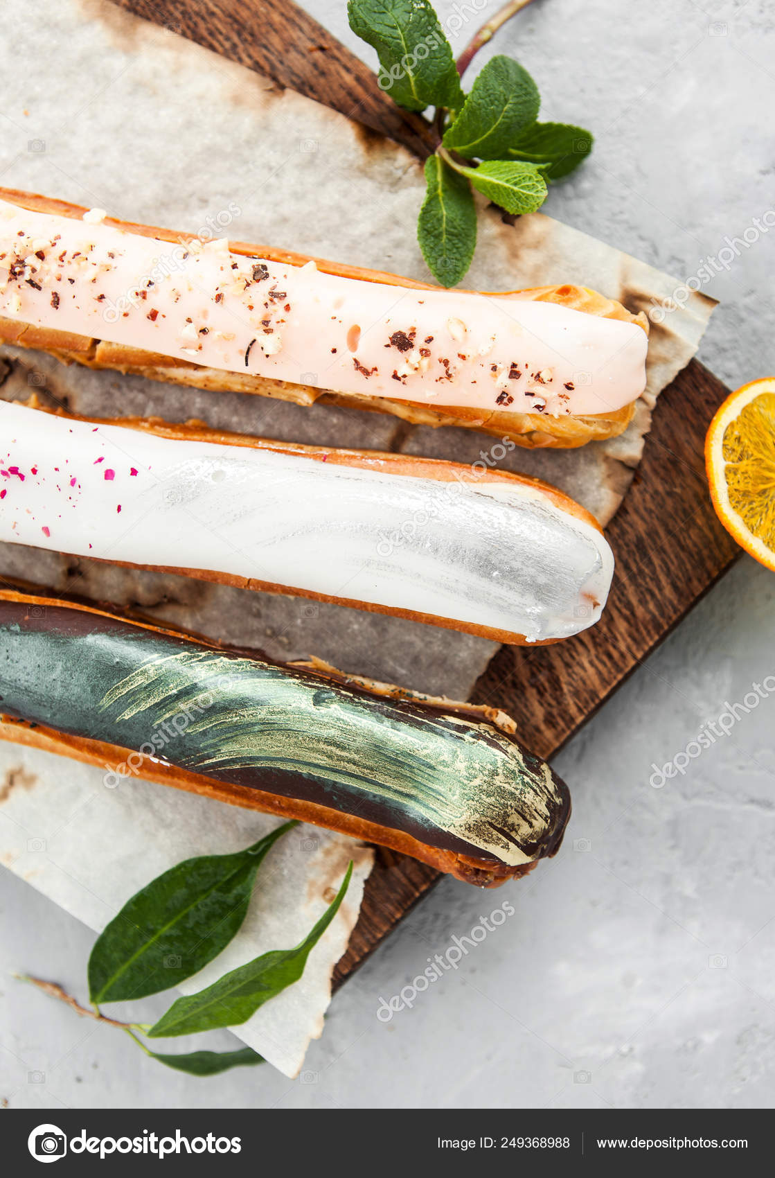 Three Different Eclairs Wooden Board — Stock Photo © Aksinyaeskova ...