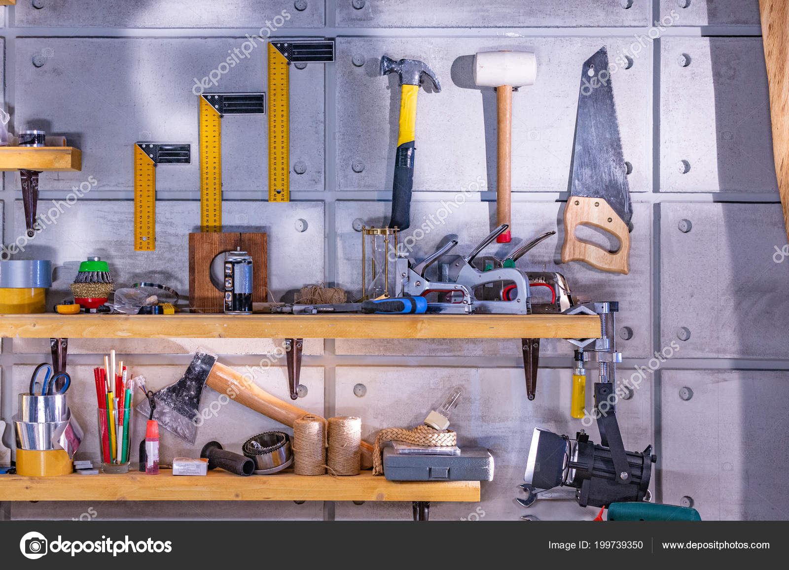 Carpentry workshop equipped with the necessary tools — Stock Photo ...