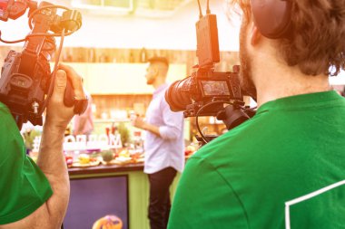 Behind the scenes of filming films or video products and the film crew ...