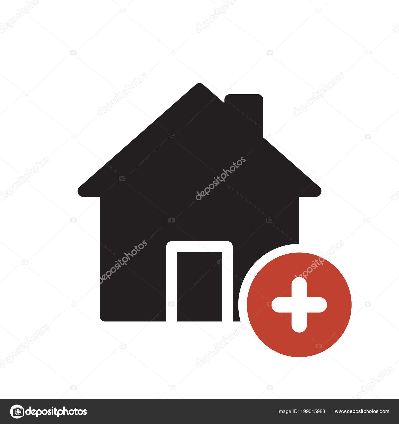 House icon, buildings icon with add sign. House icon and new, plus ...