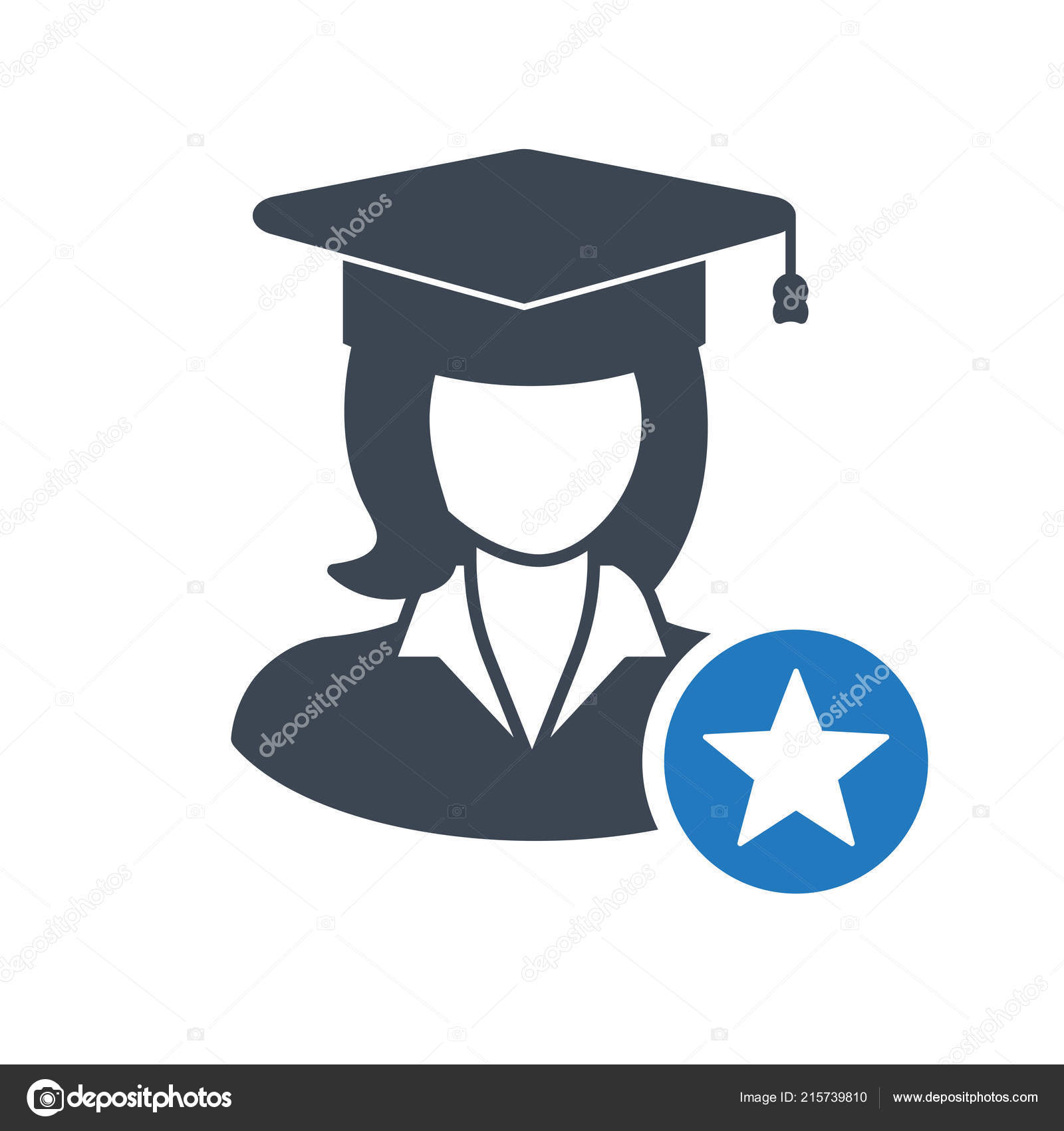 Female Student icon, graduation cap, education concept icon with star ...