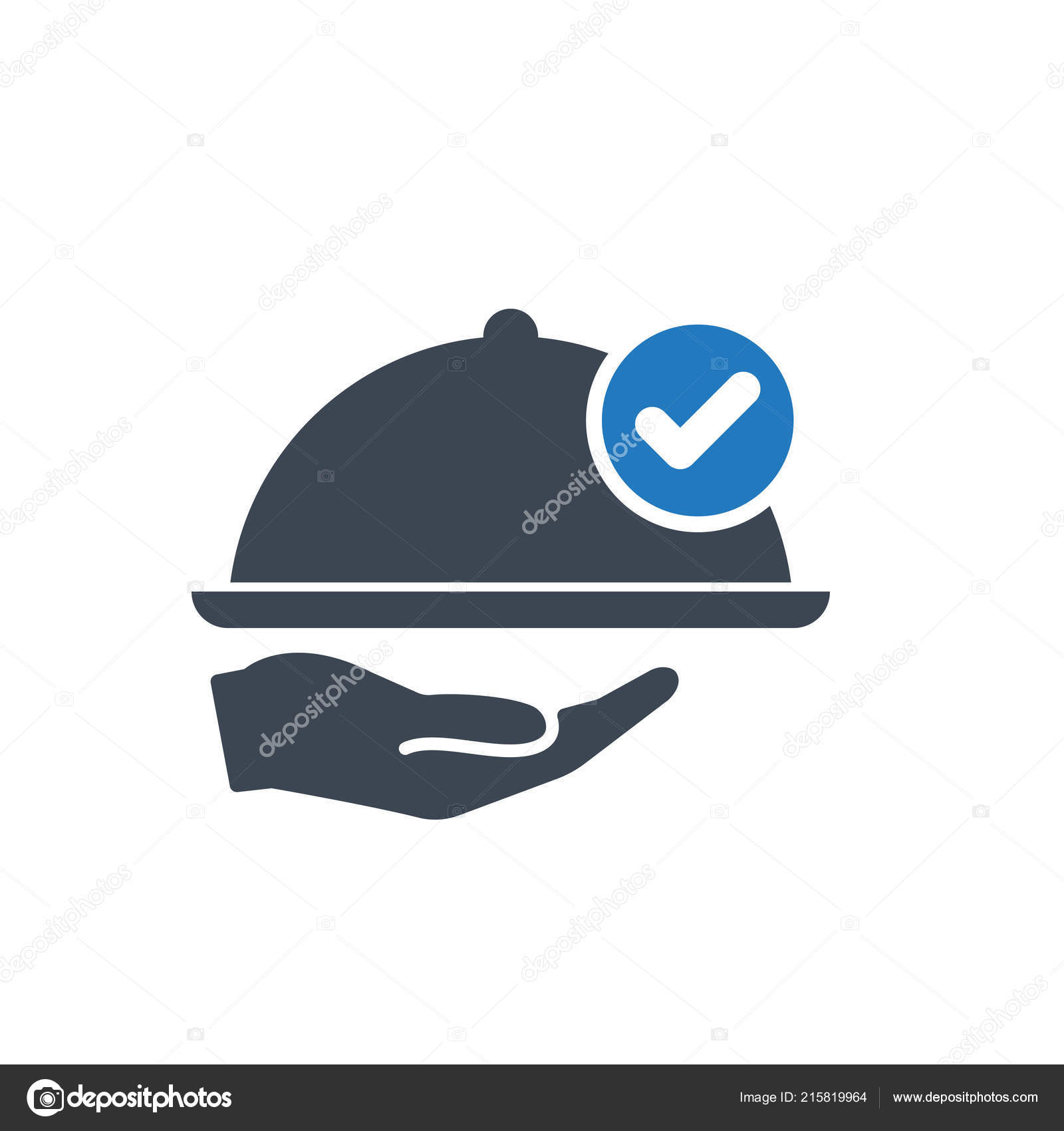 Restaurant icon, Tray on the hand concept icon with check sign ...