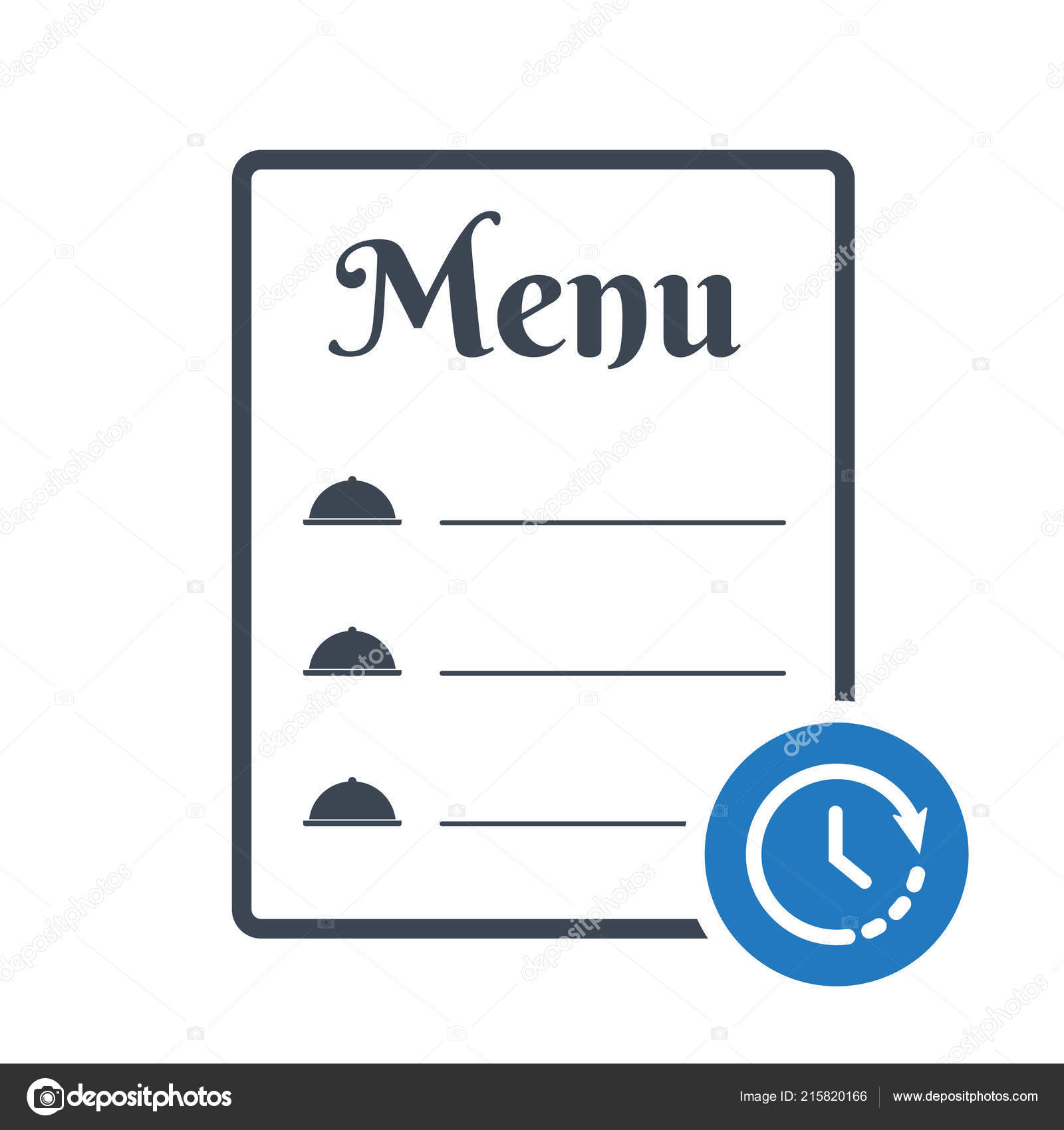 Ikon menu makanan restoran, ikon konsep menu kafe dengan penanda waktu ...