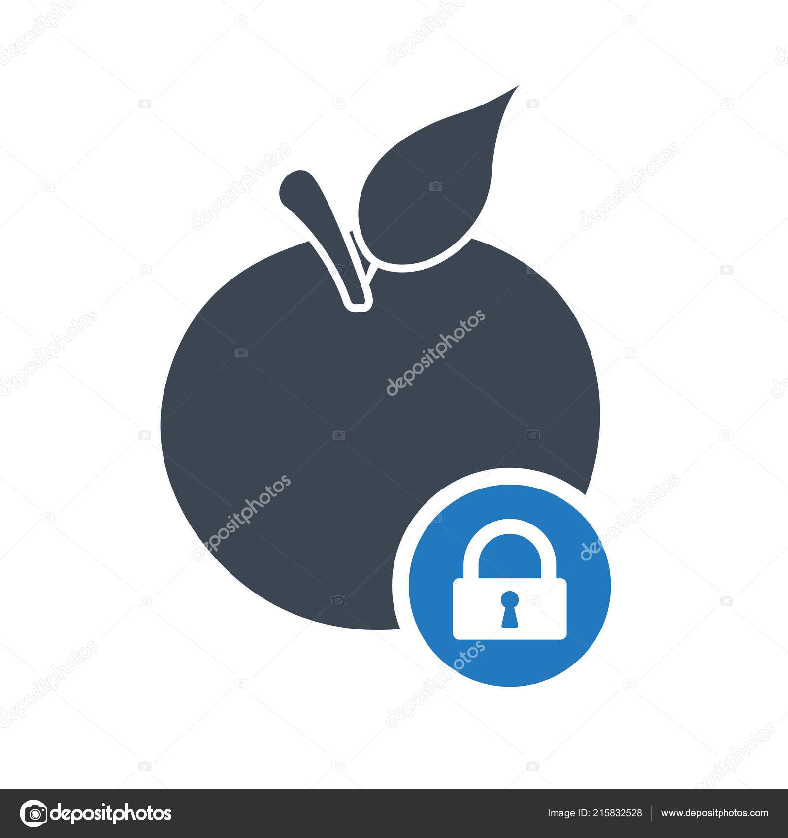 Apple icon, nutrition icon with padlock sign. Apple icon and security ...